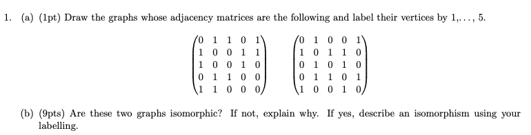 Solved 1 A 1pt Draw The Graphs Whose Adjacency Matrices 8203