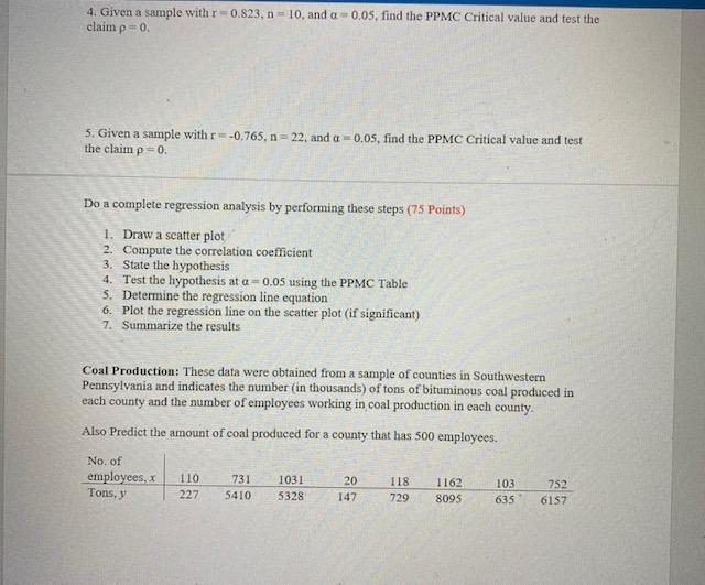 Using your PPMC Table, (i) find the critical value, | Chegg.com
