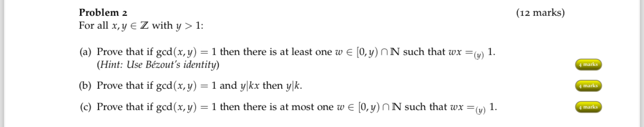 Solved Problem 2 12 Marks For All Xy∈z With Y1 A 1877