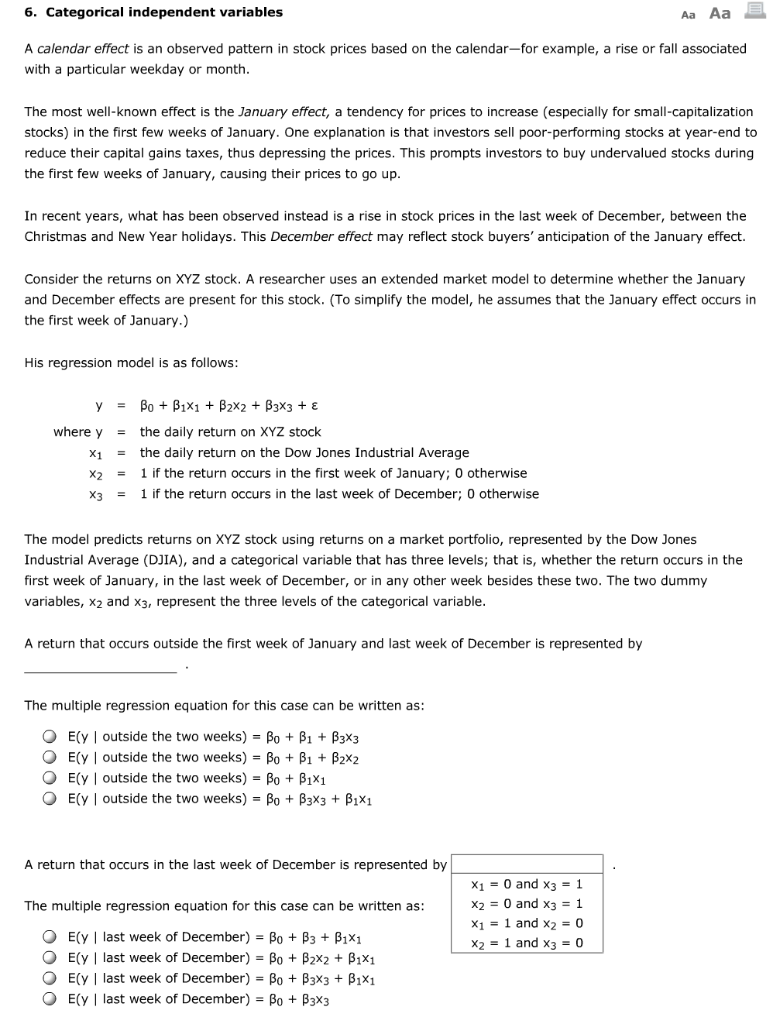Solved 6. Categorical independent variables Aa Aa A calendar | Chegg.com
