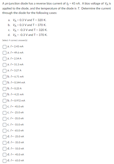 Solved A pn junction diode has a reverse bias current of | Chegg.com