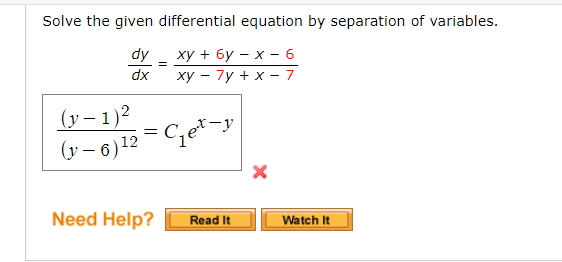 Solved Solve the given differential equation by separation | Chegg.com