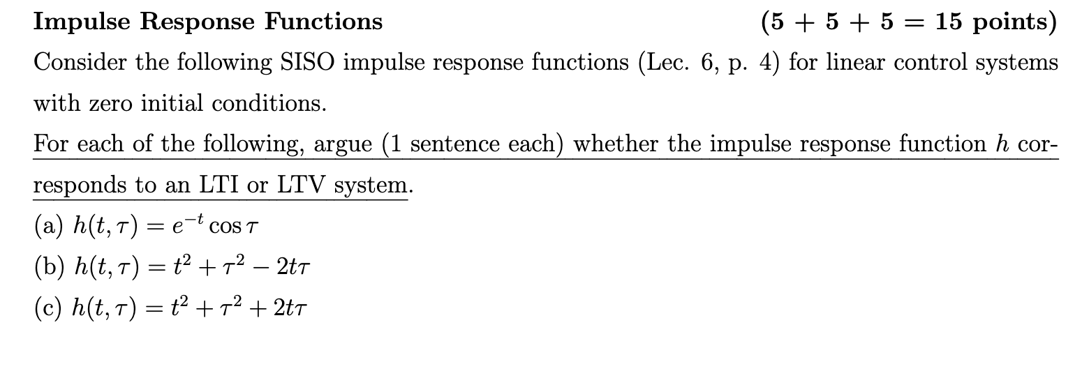 Impulse Response Functions (5+5+5=15 points ) | Chegg.com