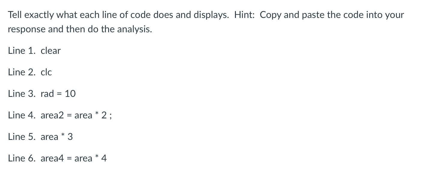 Solved Tell exactly what each line of code does and | Chegg.com