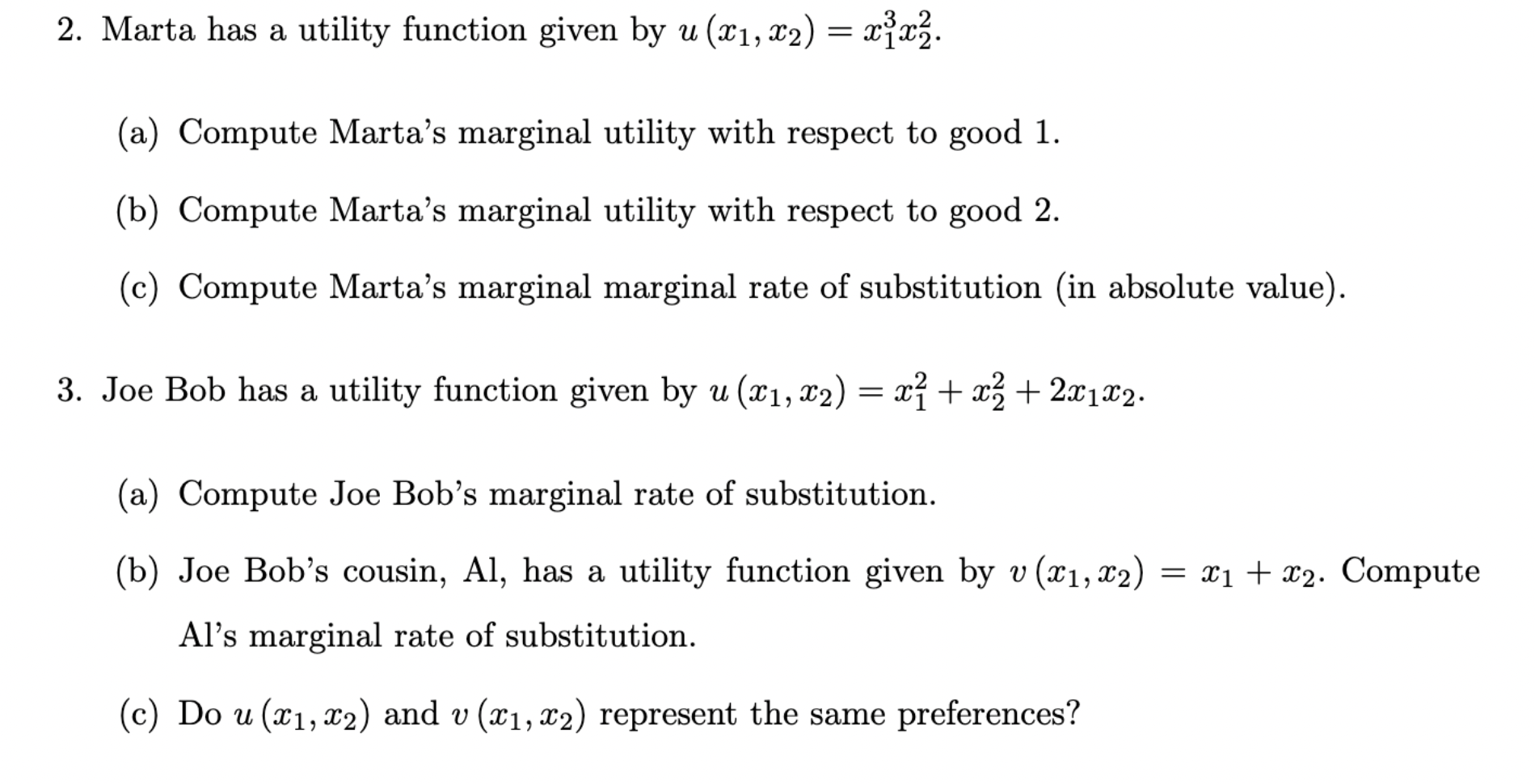 Solved 2. Marta has a utility function given by | Chegg.com