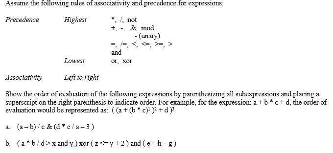 Solved * Assume the following rules of associativity and | Chegg.com