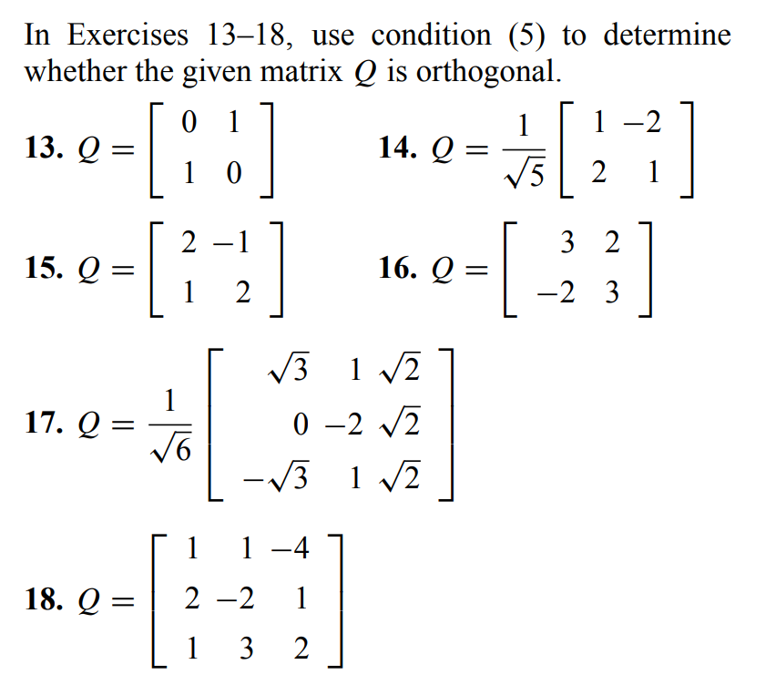 Solved In Exercises 13-18, use condition (5) to determine | Chegg.com