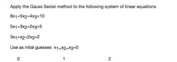 Solved Apply the Gauss Seidel method to the following system | Chegg.com