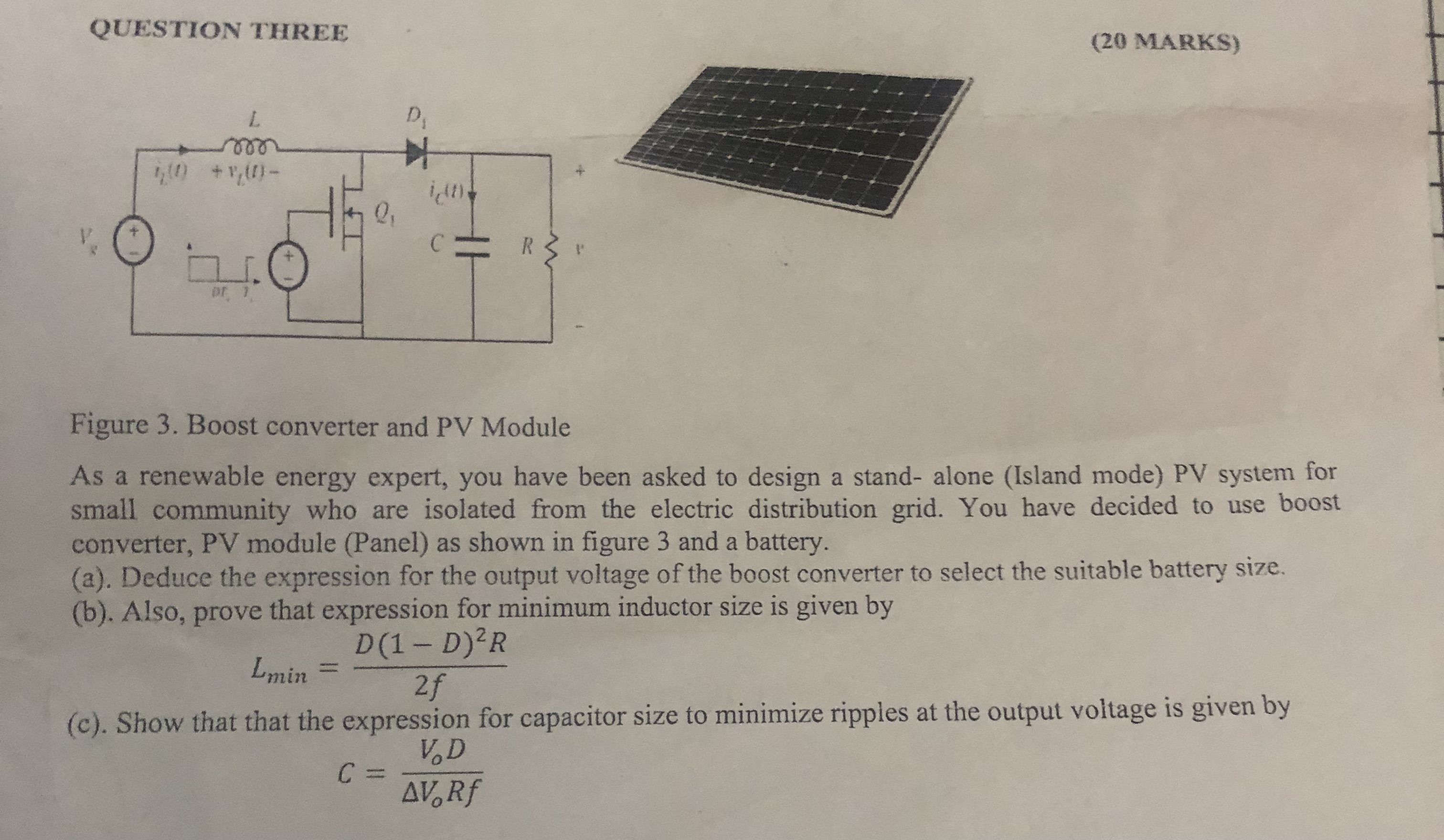 Solved QUESTION THREE (20 MARKS) Figure 3. Boost converter | Chegg.com