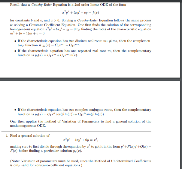 Solved Recall that a Cauchy-Euler Equation is a 2nd-order | Chegg.com