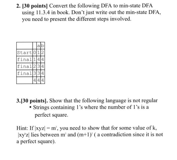 Solved 2. 130 points] Convert the following DFA to min-state | Chegg.com