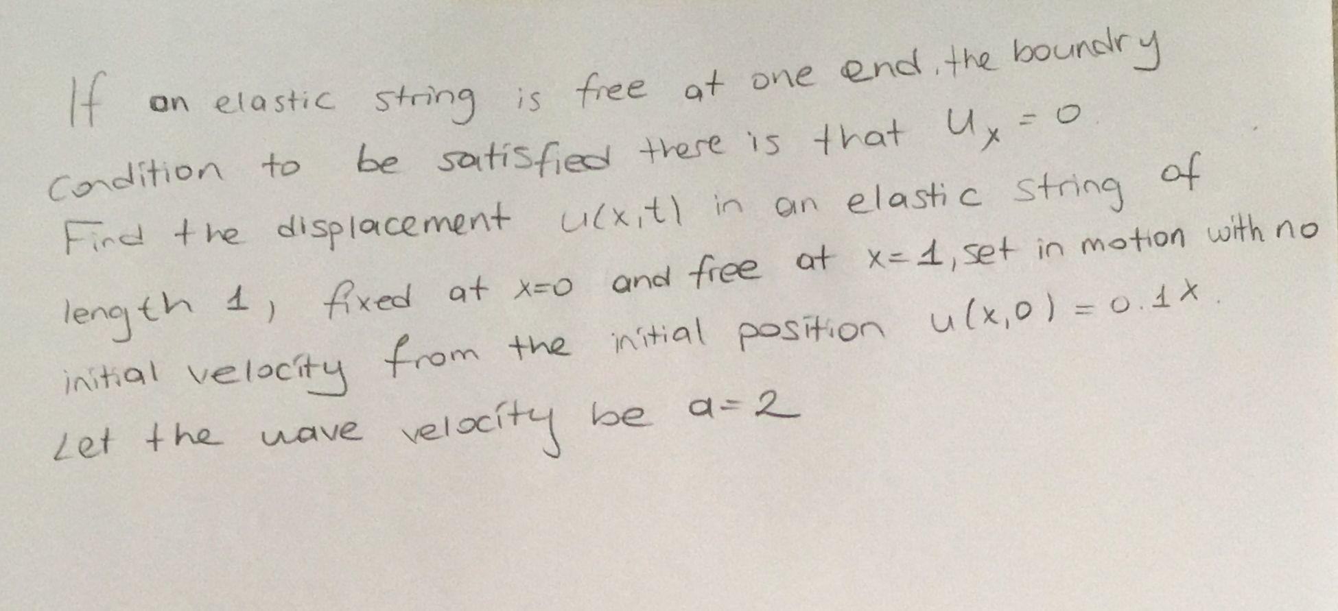 Solved If an elastic string is free at one end, the boundary | Chegg.com