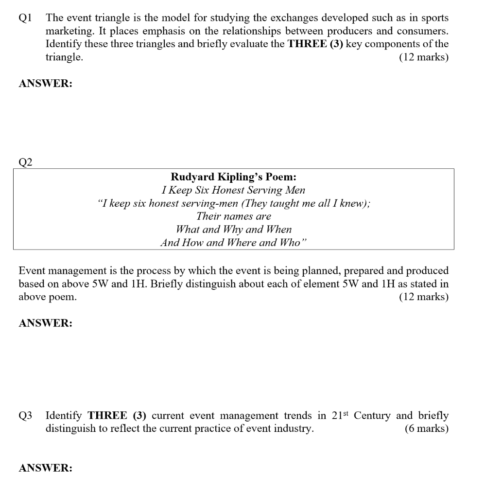 Solved Q1 The event triangle is the model for studying the | Chegg.com