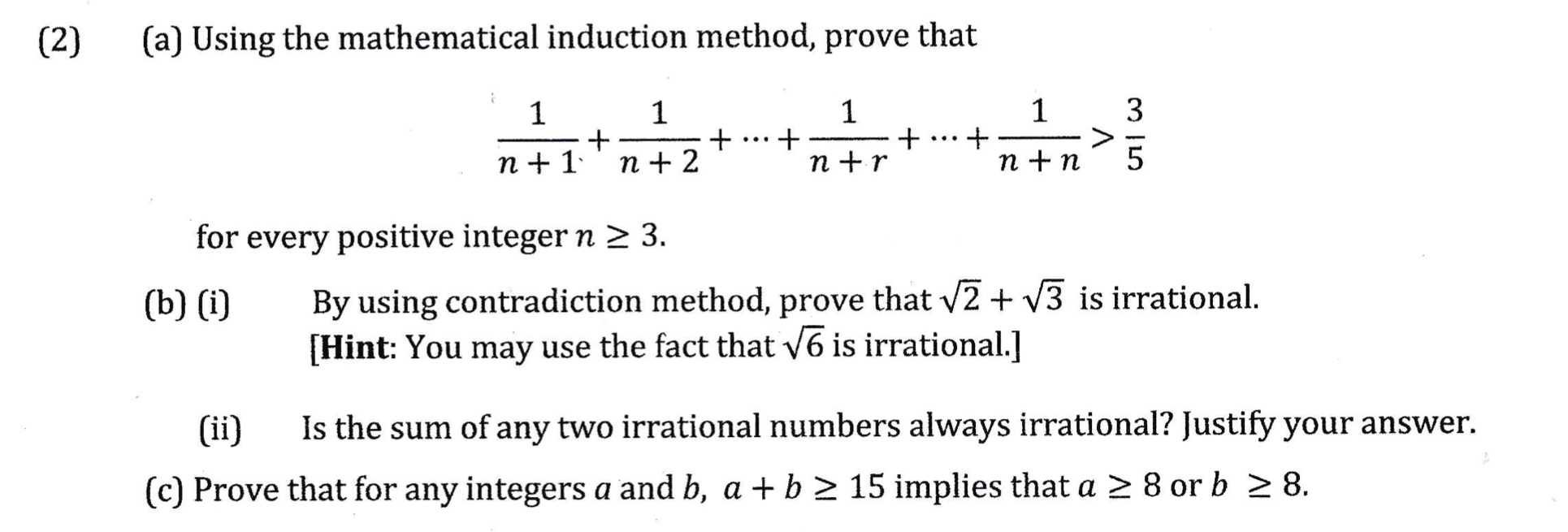 Solved (2) (a) Using the mathematical induction method, | Chegg.com