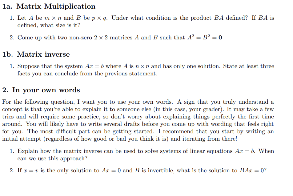Solved 1a. Matrix Multiplication 1. Let A be m x n and B be | Chegg.com