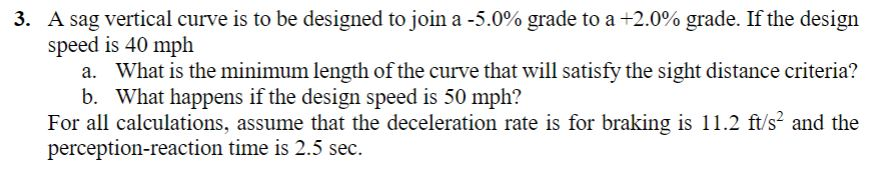 Solved 3. A sag vertical curve is to be designed to join a | Chegg.com