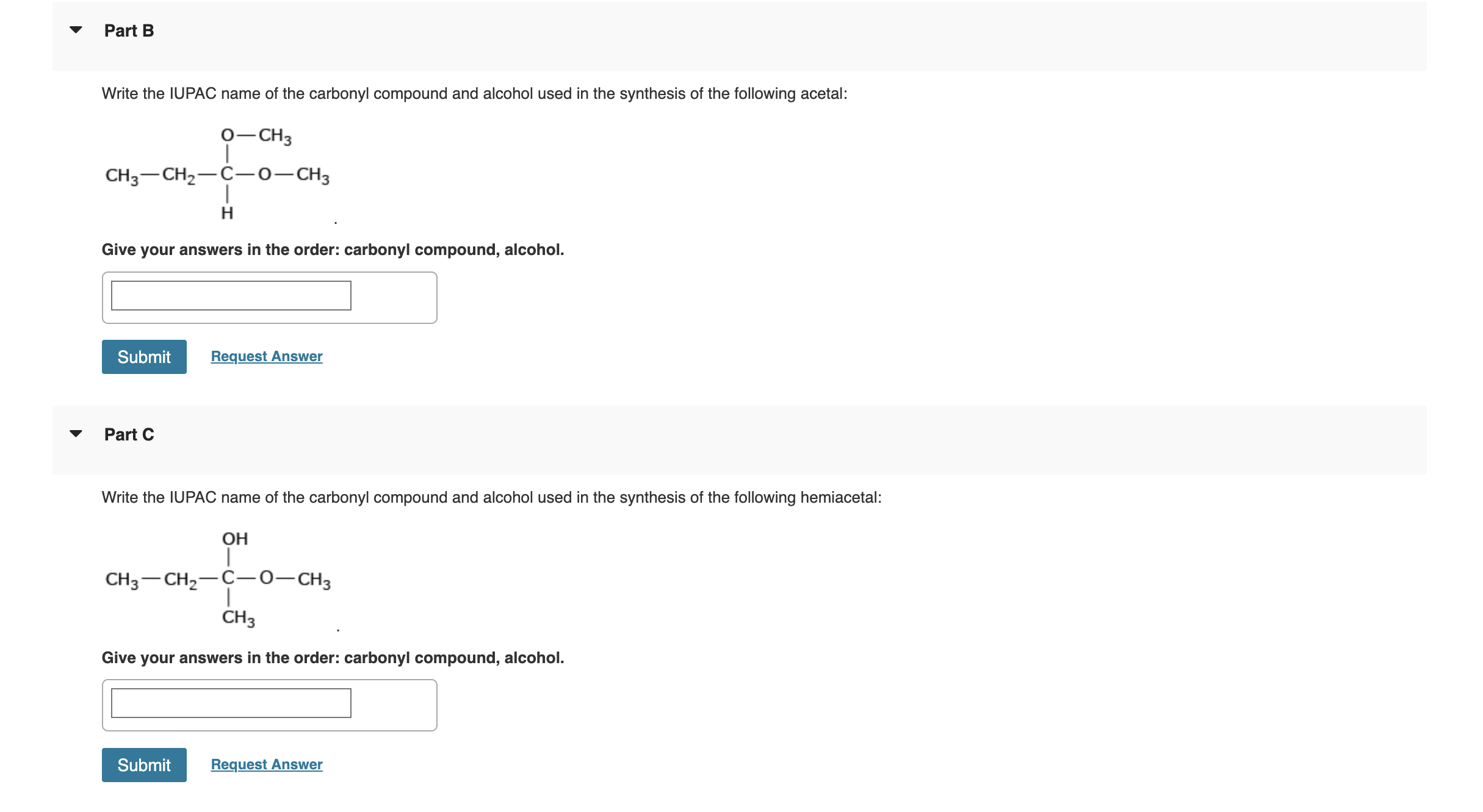 Solved Part BWrite the IUPAC name of the carbonyl compound | Chegg.com
