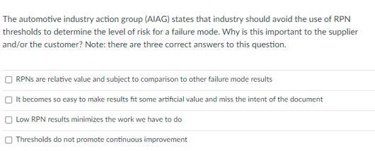 Solved The automotive industry action group (AIAG) states | Chegg.com