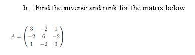 Solved b. Find the inverse and rank for the matrix below | Chegg.com