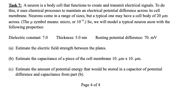 Solved Task 7: A neuron is a body cell that functions to | Chegg.com
