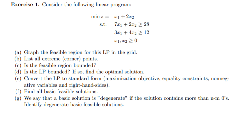 Solved Exercise 1. Consider the following linear program: | Chegg.com
