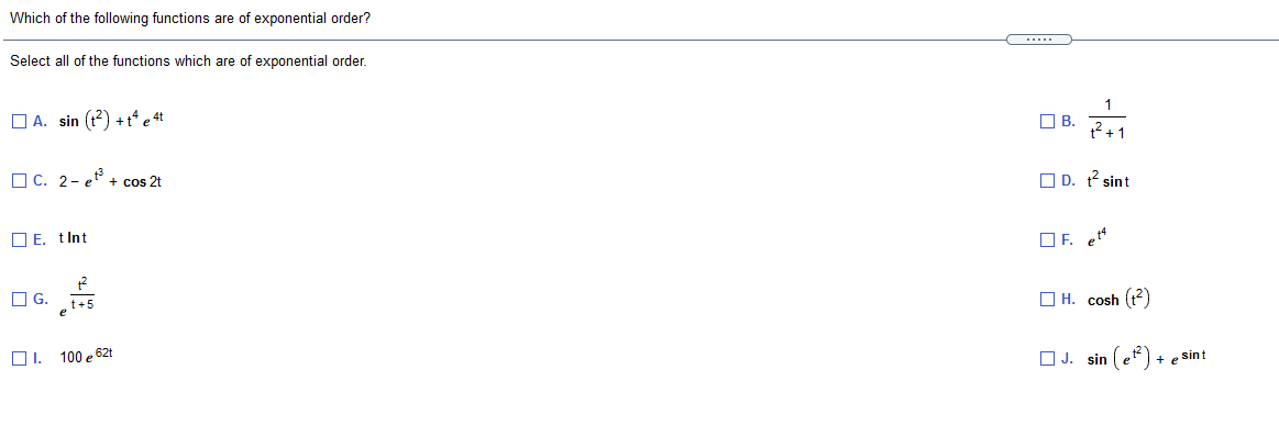 Solved Which of the following functions are of exponential | Chegg.com