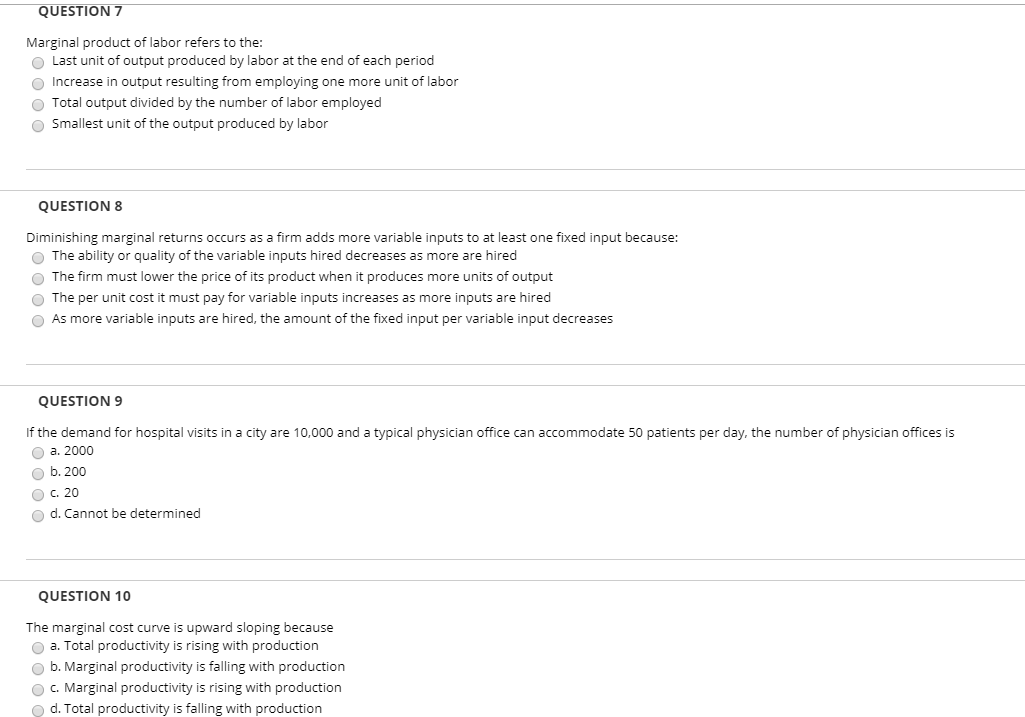 Solved QUESTION 7 Marginal product of labor refers to the: | Chegg.com