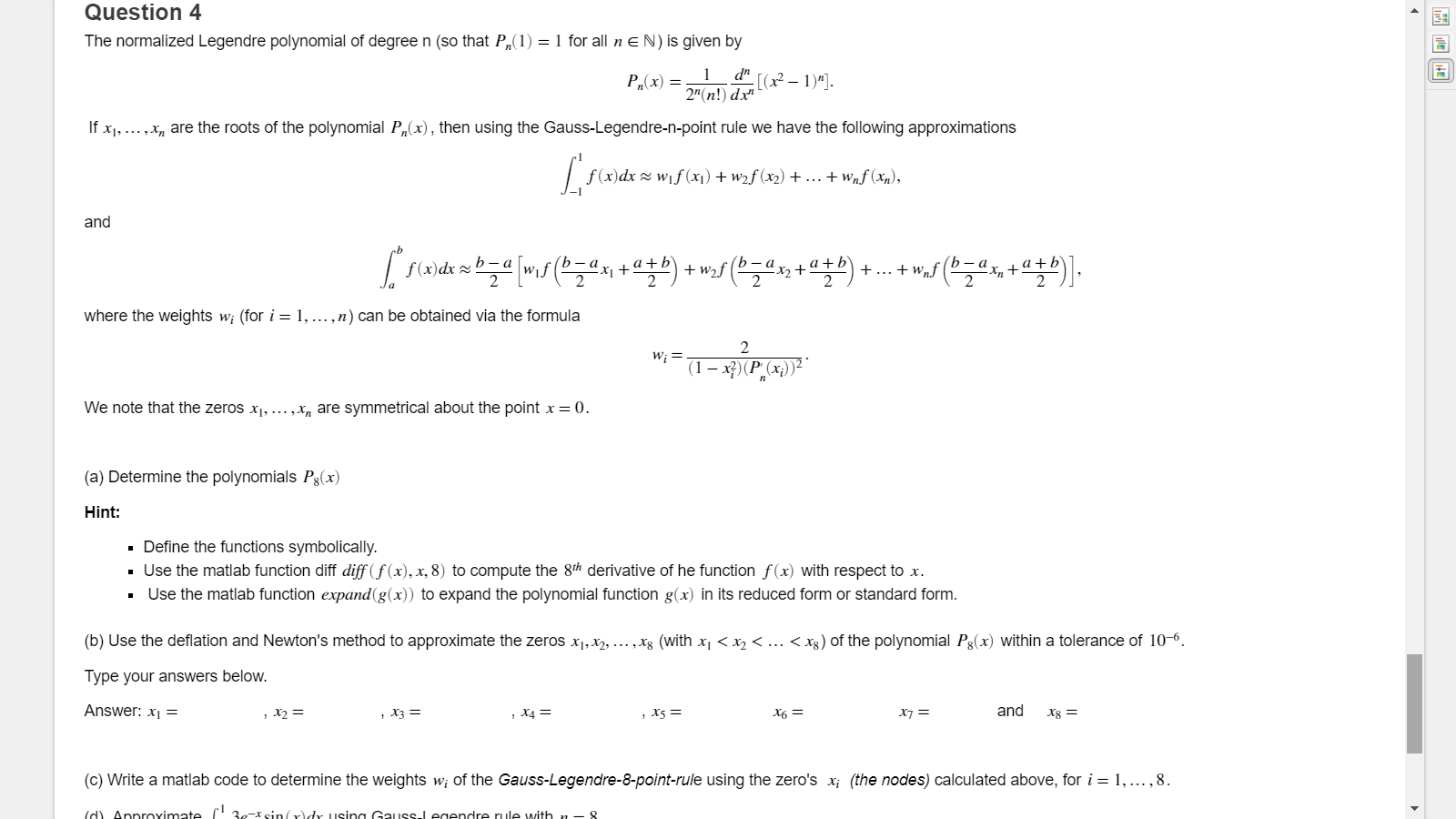 Solved The normalized Legendre polynomial of degree n (so | Chegg.com