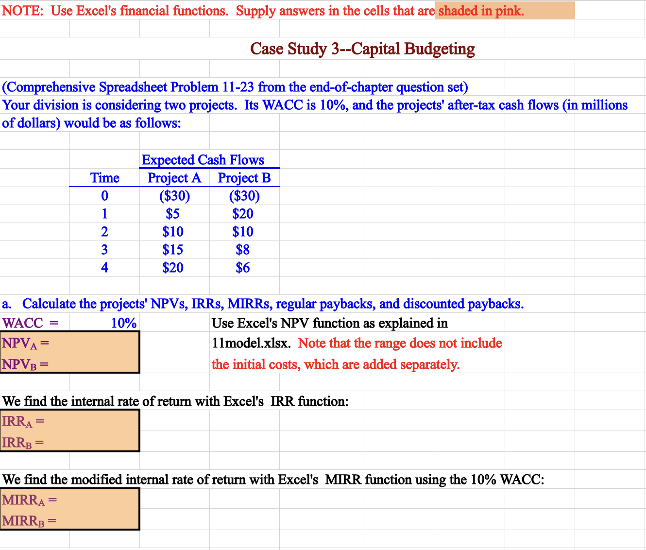 Solved (Comprehensive Spreadsheet Problem 11-23 from the | Chegg.com
