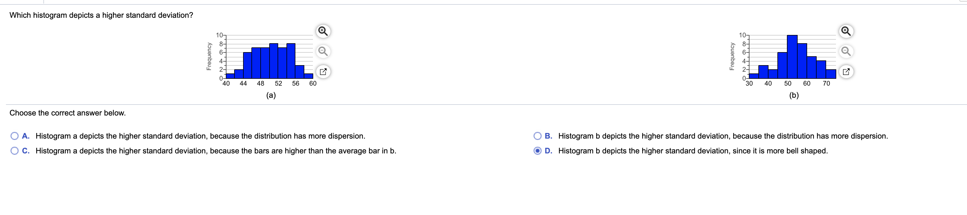 Solved Which histogram depicts a higher standard deviation? | Chegg.com
