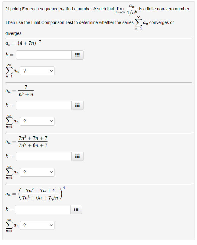 Solved an (1 point) For each sequence an find a number k | Chegg.com
