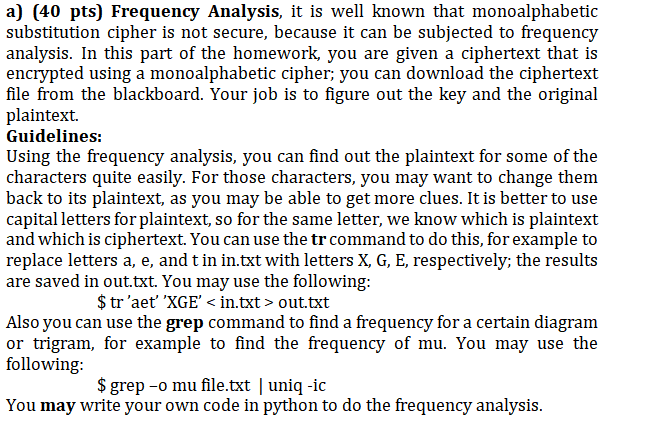 a) (40 pts) Frequency Analysis, it is well known that | Chegg.com