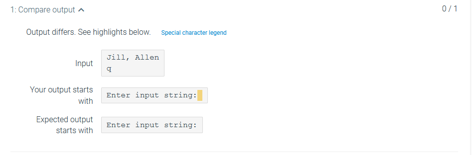 Solved 1: Compare output ^ 0/1 Output differs. See | Chegg.com