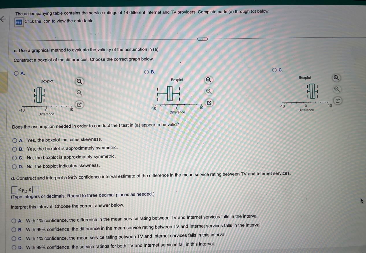 Solved The accompanying table contains the service ratings | Chegg.com