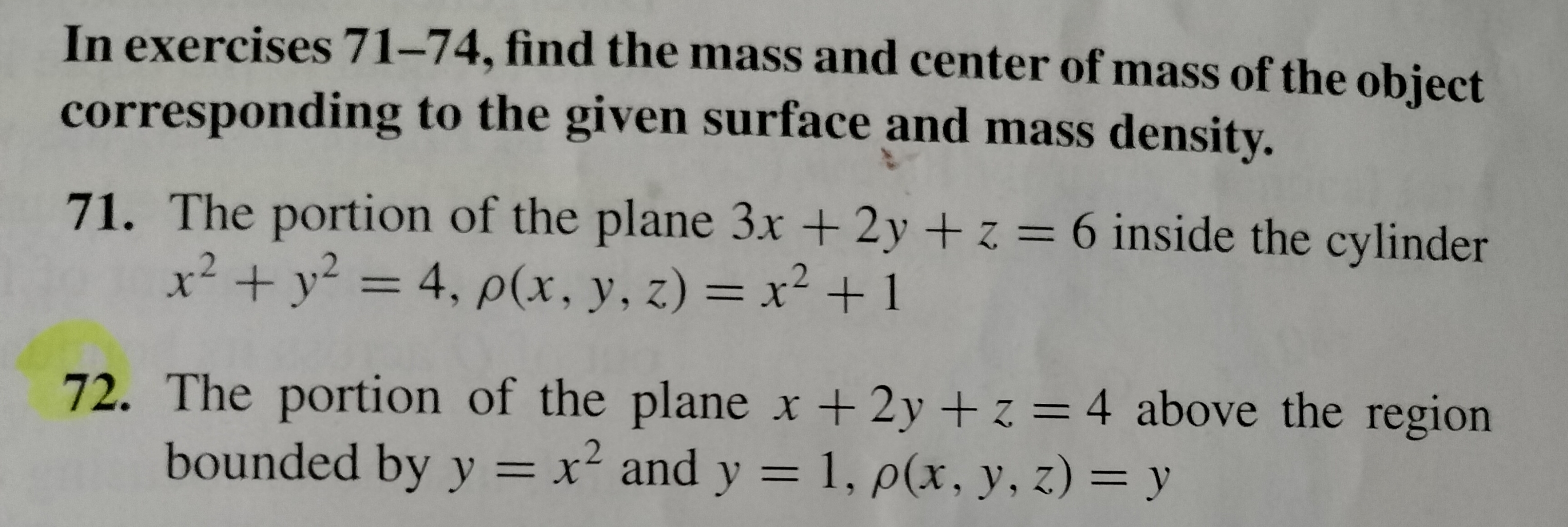 Solved In exercises 71−74, find the mass and center of mass | Chegg.com