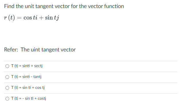 Solved Find the unit tangent vector for the vector function | Chegg.com