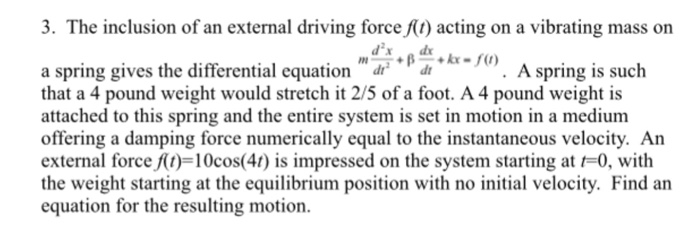 Solved The inclusion of an external driving force f(t) | Chegg.com