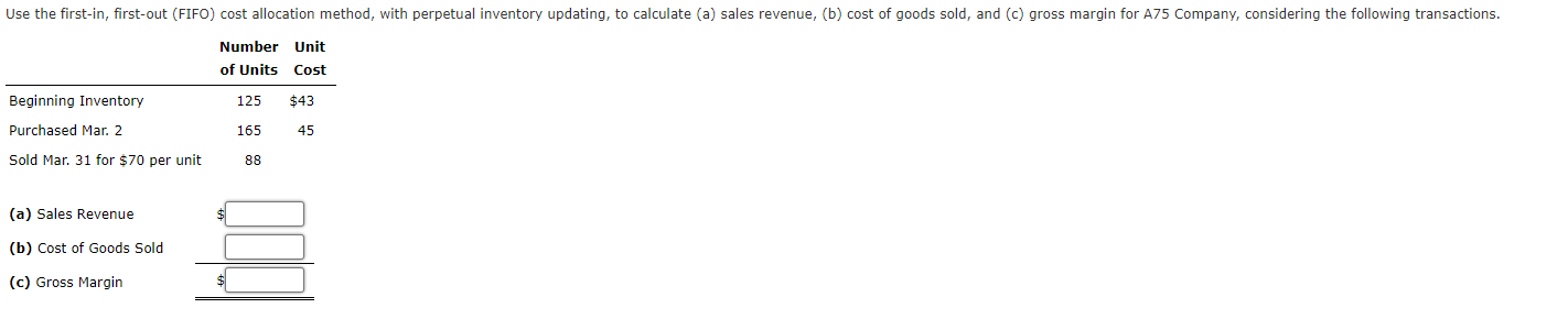 Solved \begin{tabular}{lcc} & Number of Units & Unit Cost \\ | Chegg.com