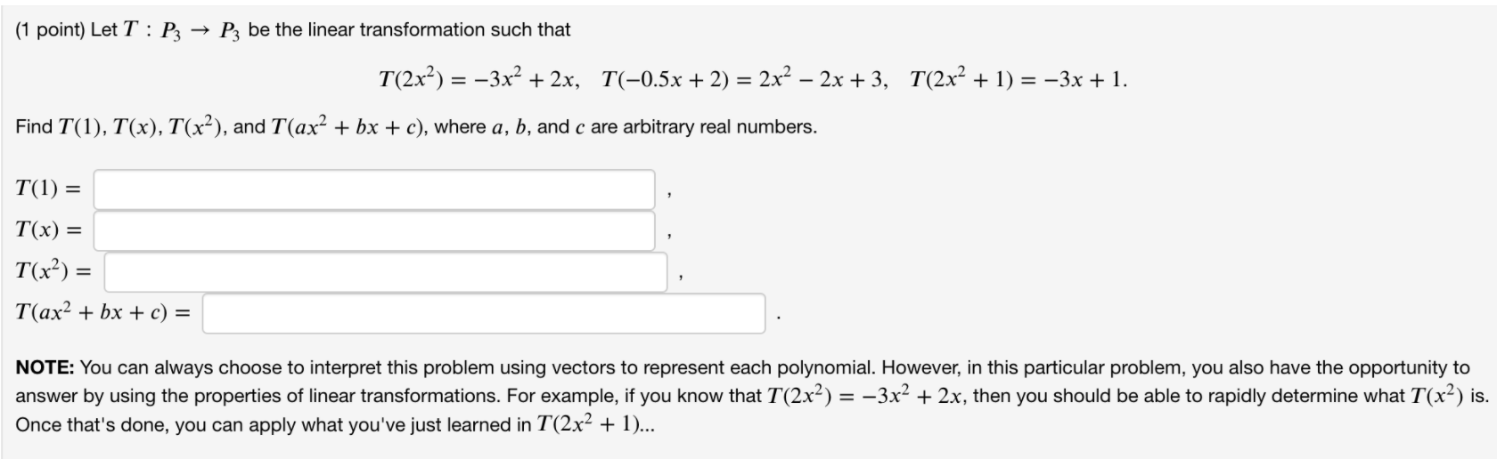 Solved (1 point) Let T : P3 -> P3 be the linear | Chegg.com