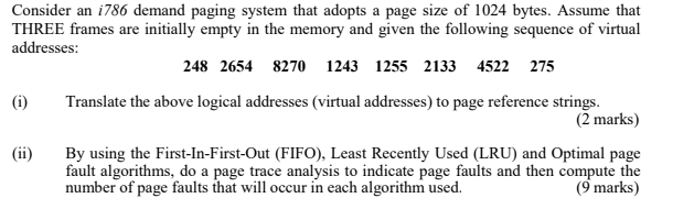 Solved Consider an i786 demand paging system that adopts a | Chegg.com