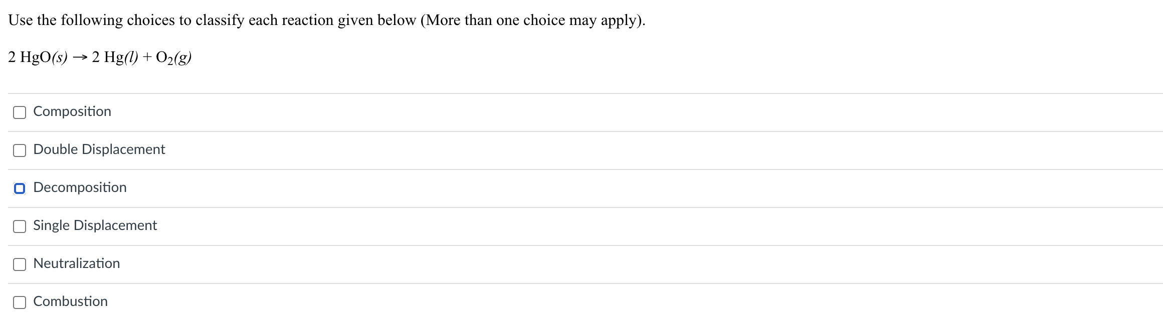 Solved Use the following choices to classify each reaction | Chegg.com