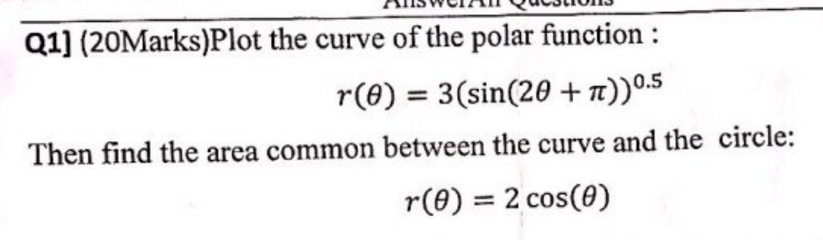 Solved Q1] (20Marks)Plot the curve of the polar function : | Chegg.com