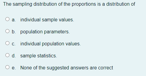 Solved The sampling distribution of the proportions is a | Chegg.com