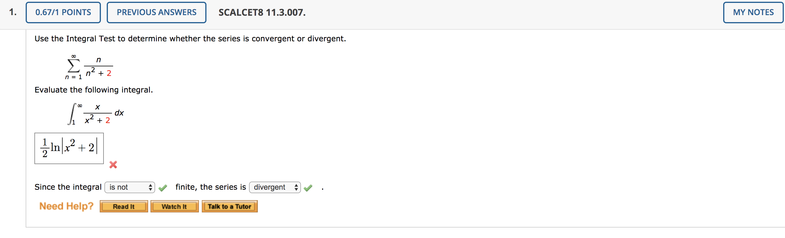 Solved 0.67/1 POINTS PREVIOUS ANSWERS SCALCET8 11.3.007. MY | Chegg.com