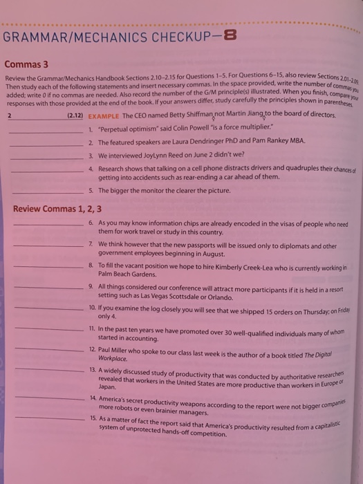 GRAMMAR/MECHANICS CHECKUP-8 Commas 3 Review the | Chegg.com