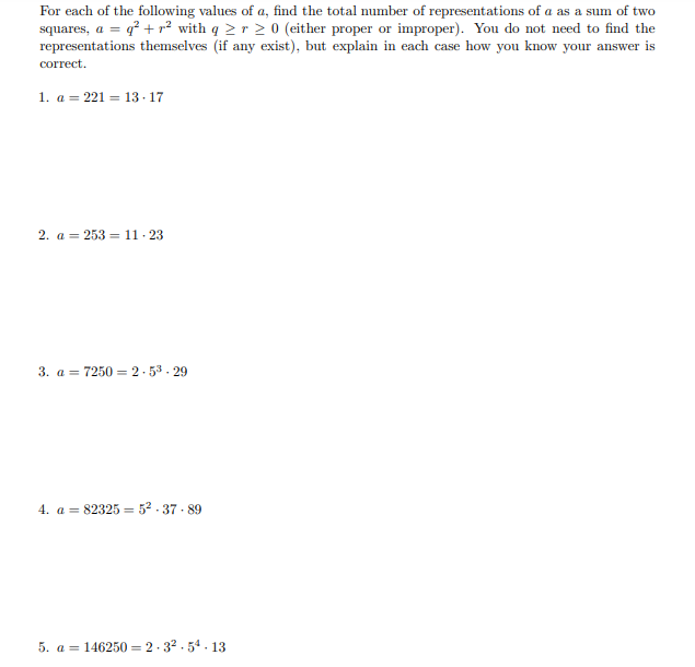 For each of the following values of a, find the total | Chegg.com