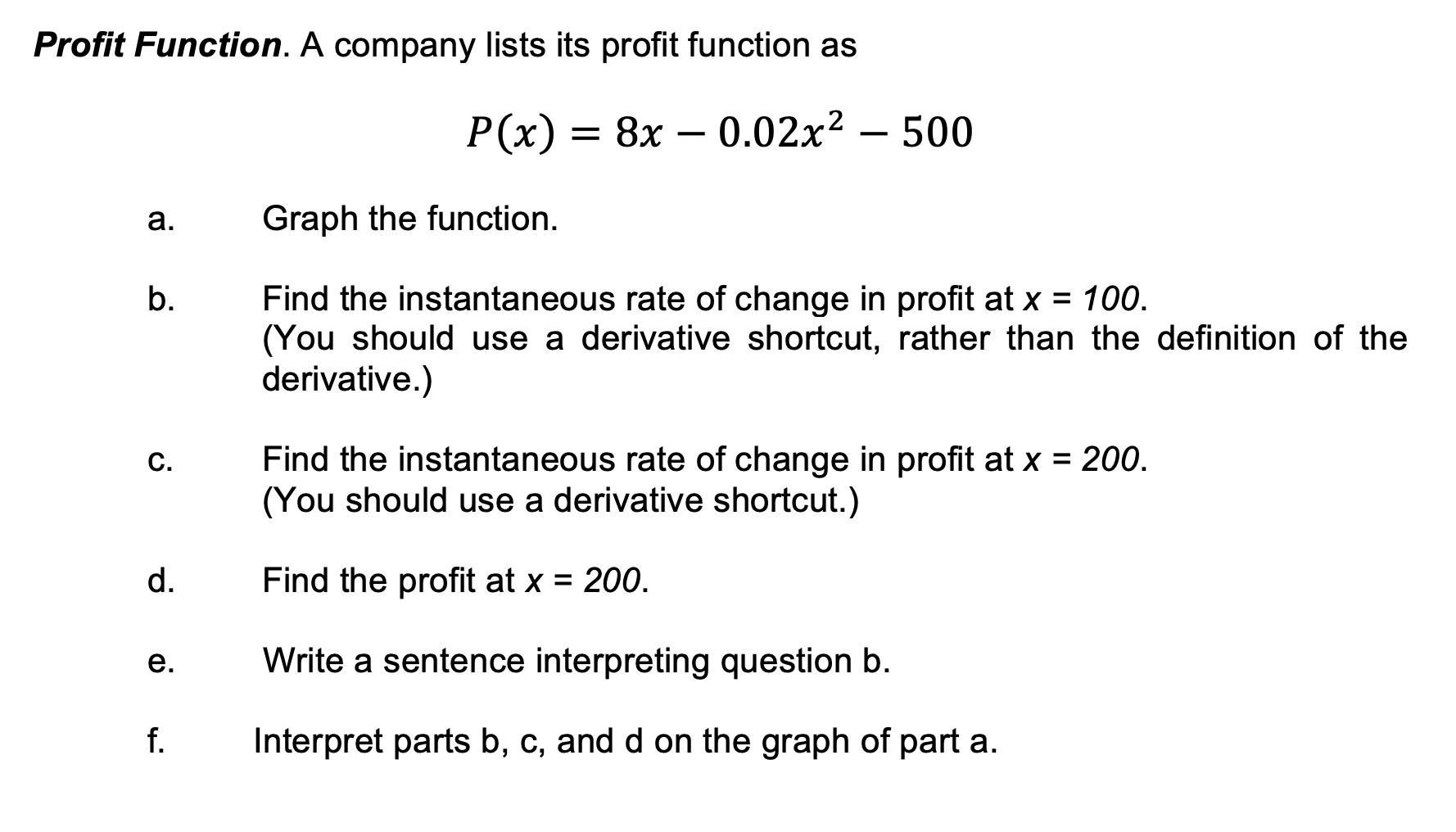 Solved Profit Function. A company lists its profit function | Chegg.com