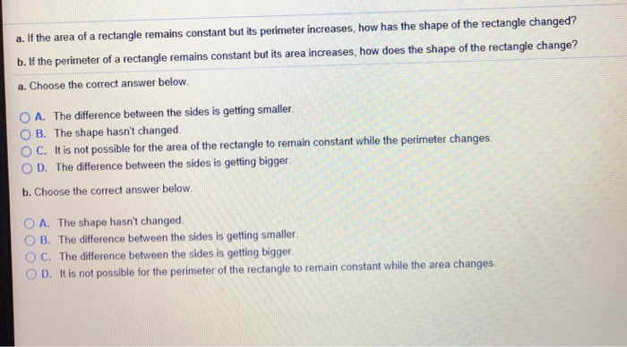 Solved a. If the area of a rectangle remains constant but | Chegg.com