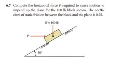 Solved 6.7 Compute the horizontal force P required to cause | Chegg.com