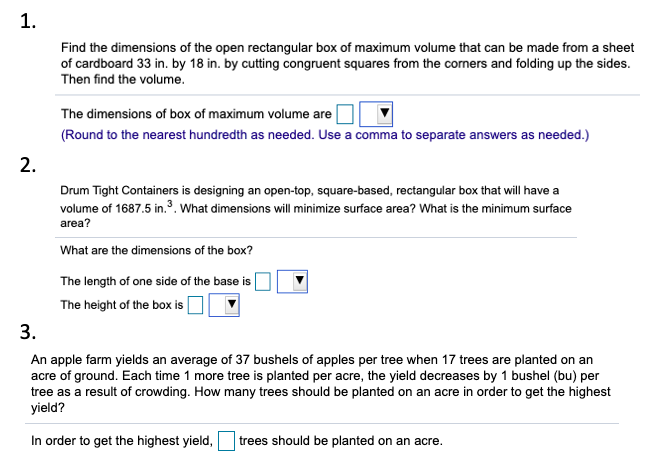 Solved 1. Find the dimensions of the open rectangular box of | Chegg.com